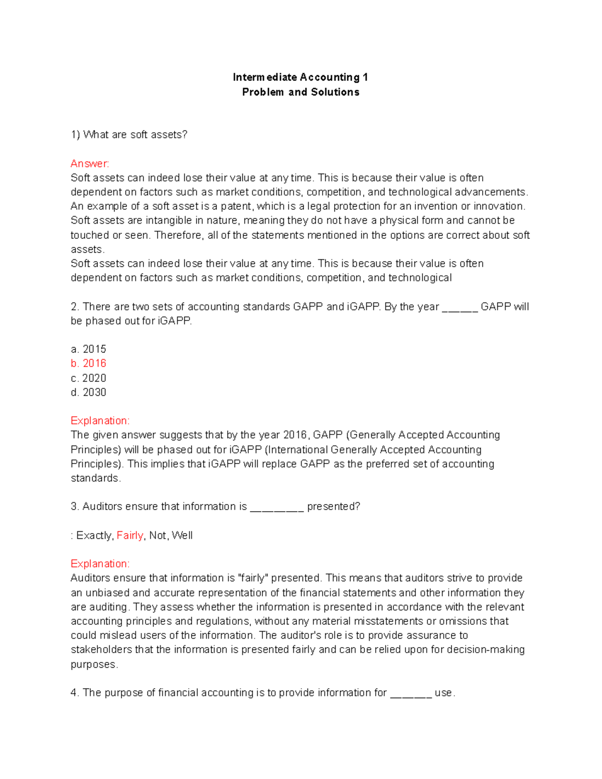 Intermediate Accounting 1 Chapter 1 - Intermediate Accounting 1 Problem ...