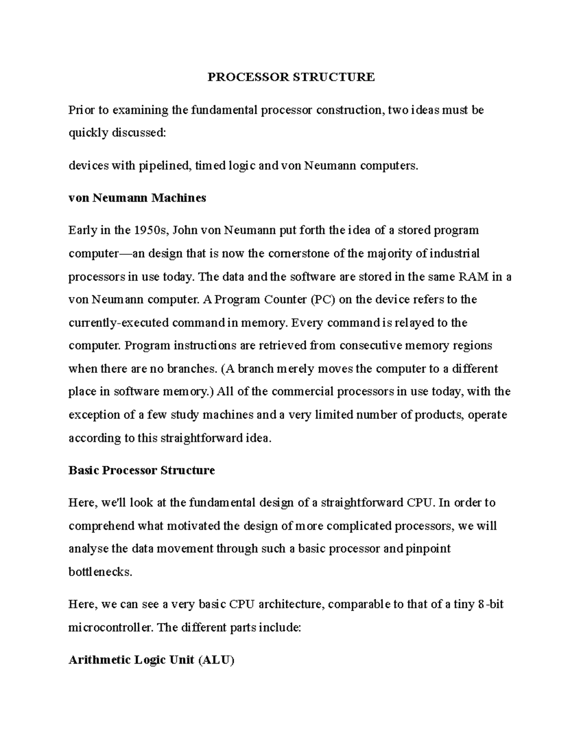 Processor Structure - PROCESSOR STRUCTURE Prior to examining the ...