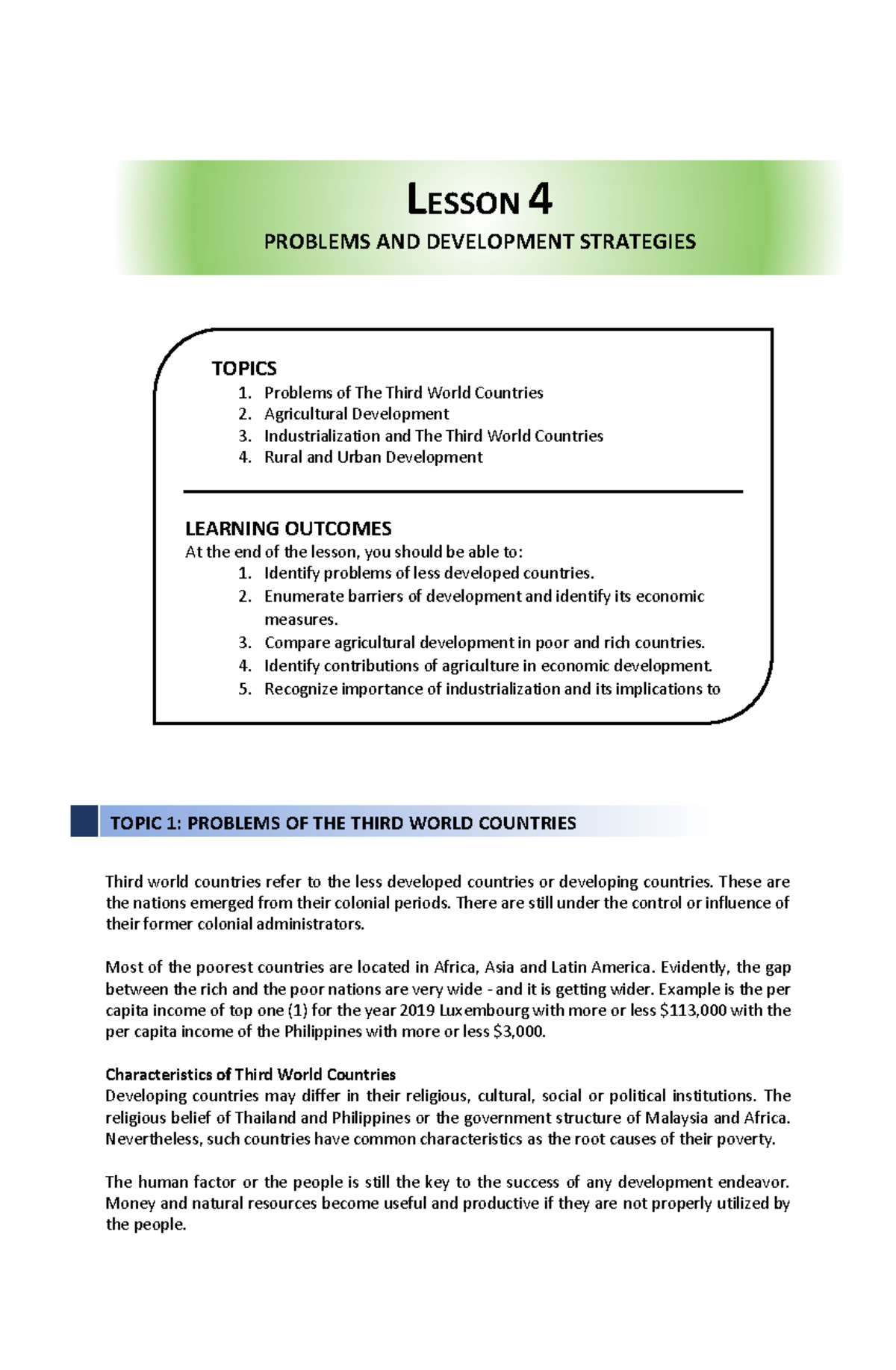 Lesson 4 - Problem and Development Strategies - Third world countries ...