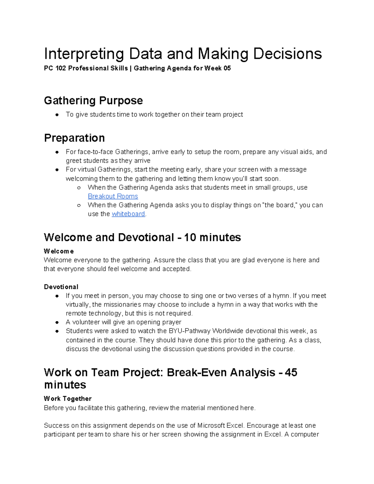 PC 102 W05 Gathering Agenda - Interpreting Data and Making Decisions PC ...
