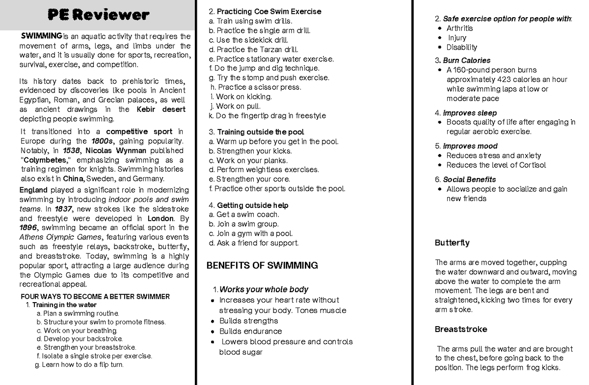 PE Reviewer Finals - PE Reviewer is an aquatic activity that requires ...