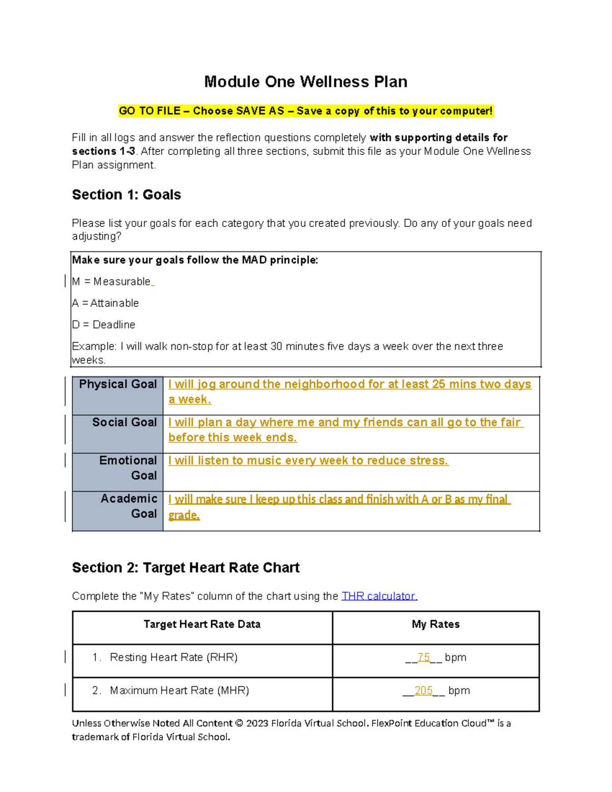 Module one wellness plan 3 - Module One Wellness Plan GO TO FILE ...