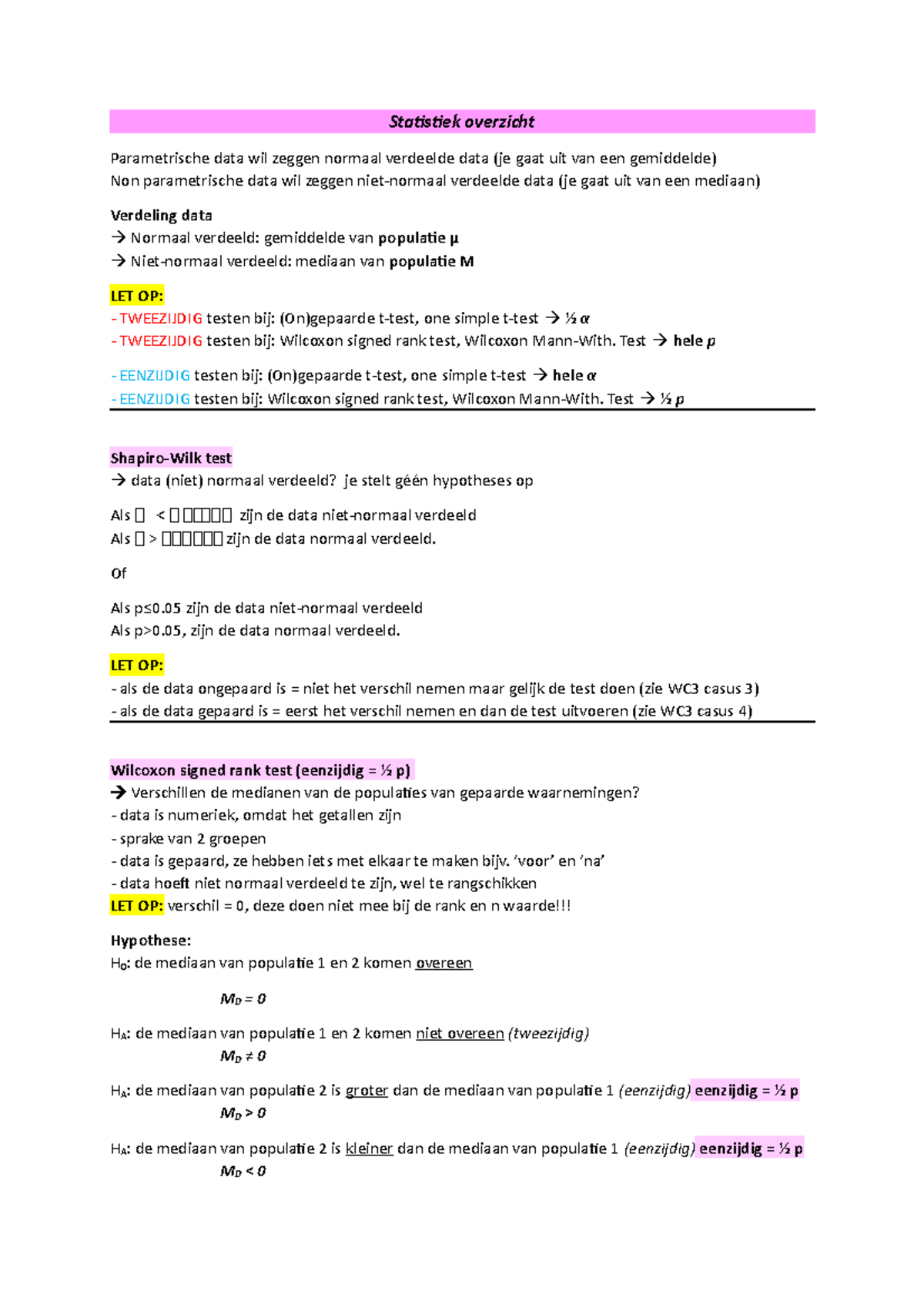 Statistiek overzicht formules, hypotheses, interpretatie - Statistiek ...