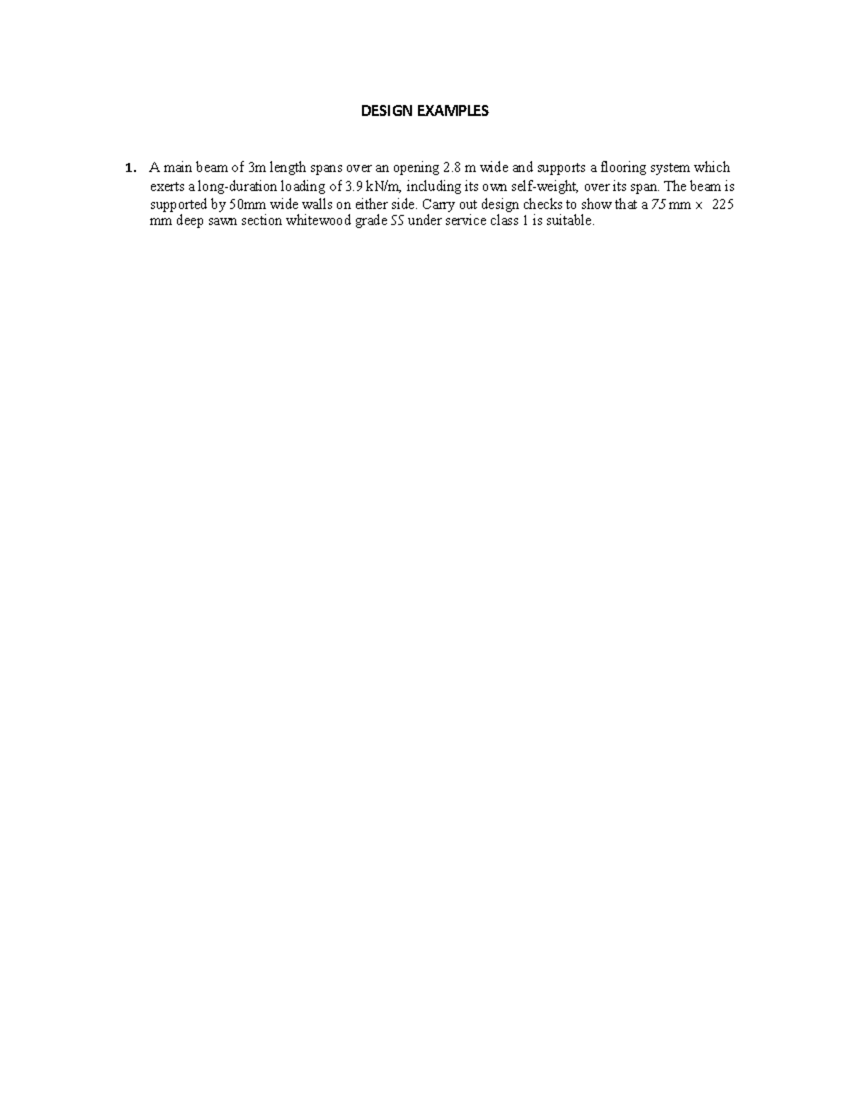 Timber Design Examples 2 - DESIGN EXAMPLES A main beam of 3m length ...