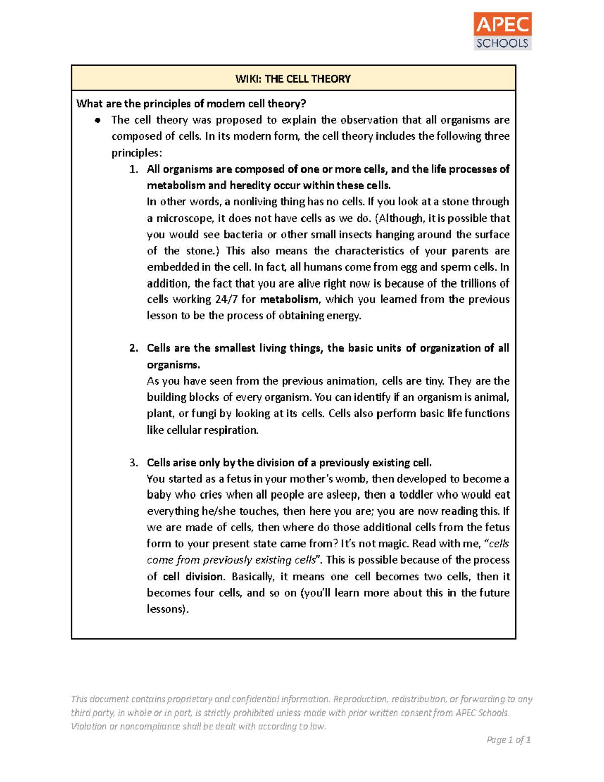 Wiki: The Cell Theory - WIKI: THE CELL THEORY What are the principles ...