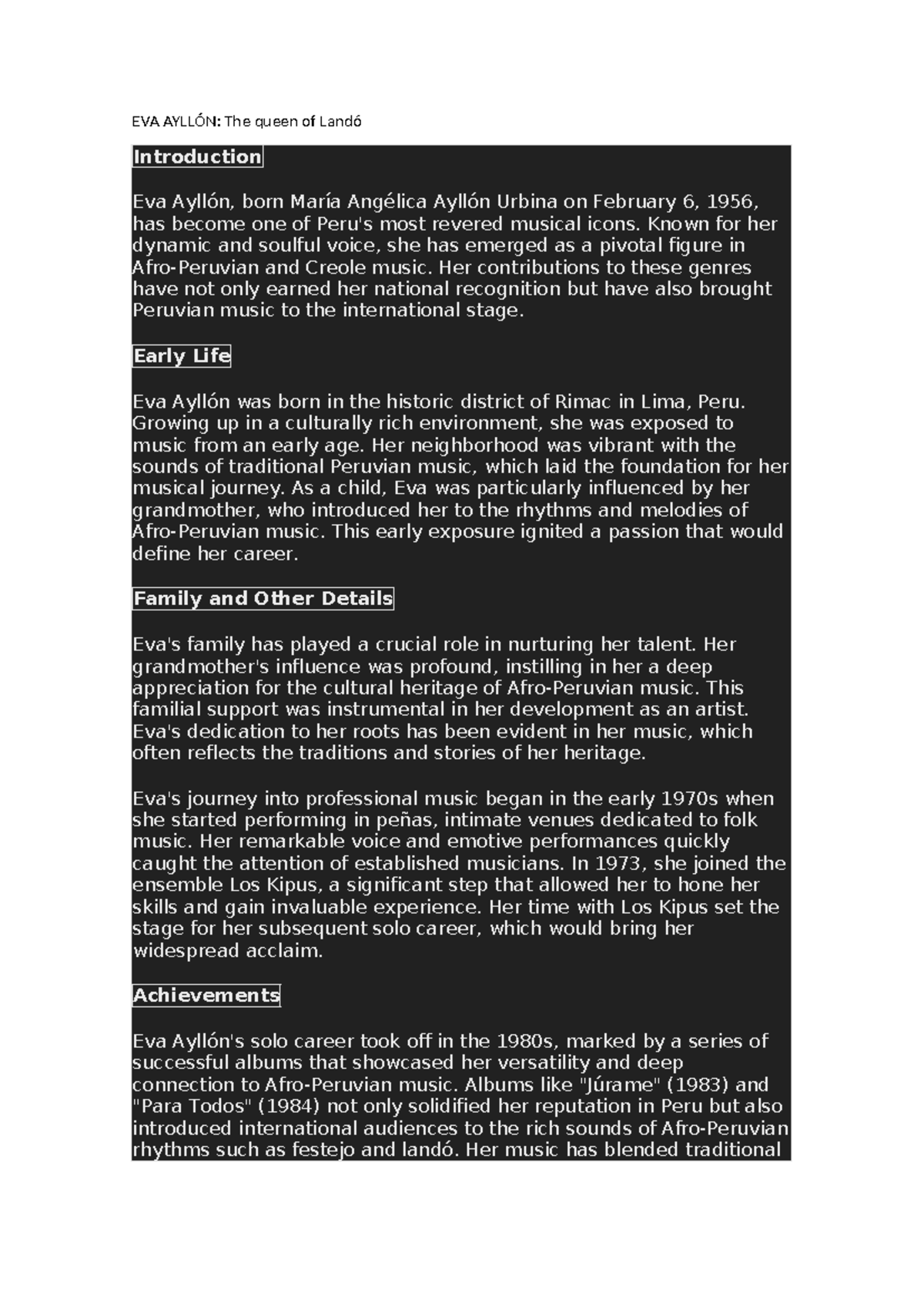 English week 9-TA2 - La tarea Académica TA2 - EVA AYLLÓN: The queen of Landó Introduction Eva ...