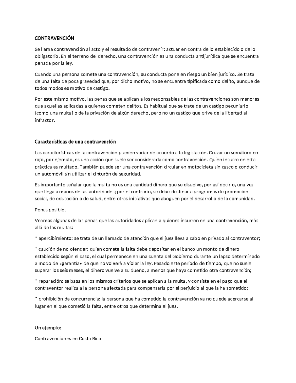 Contravención - apuntes - CONTRAVENCIÓN Se llama contravención al acto ...