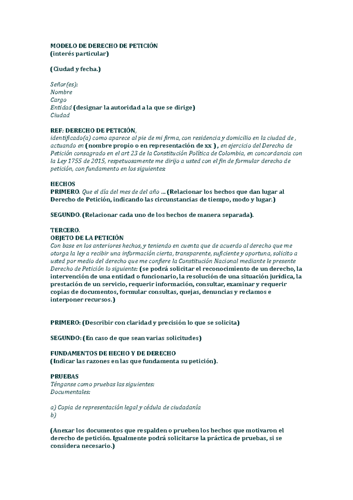 Modelo ejemplo plantilla Derecho DE Peticion - MODELO DE DERECHO DE ...