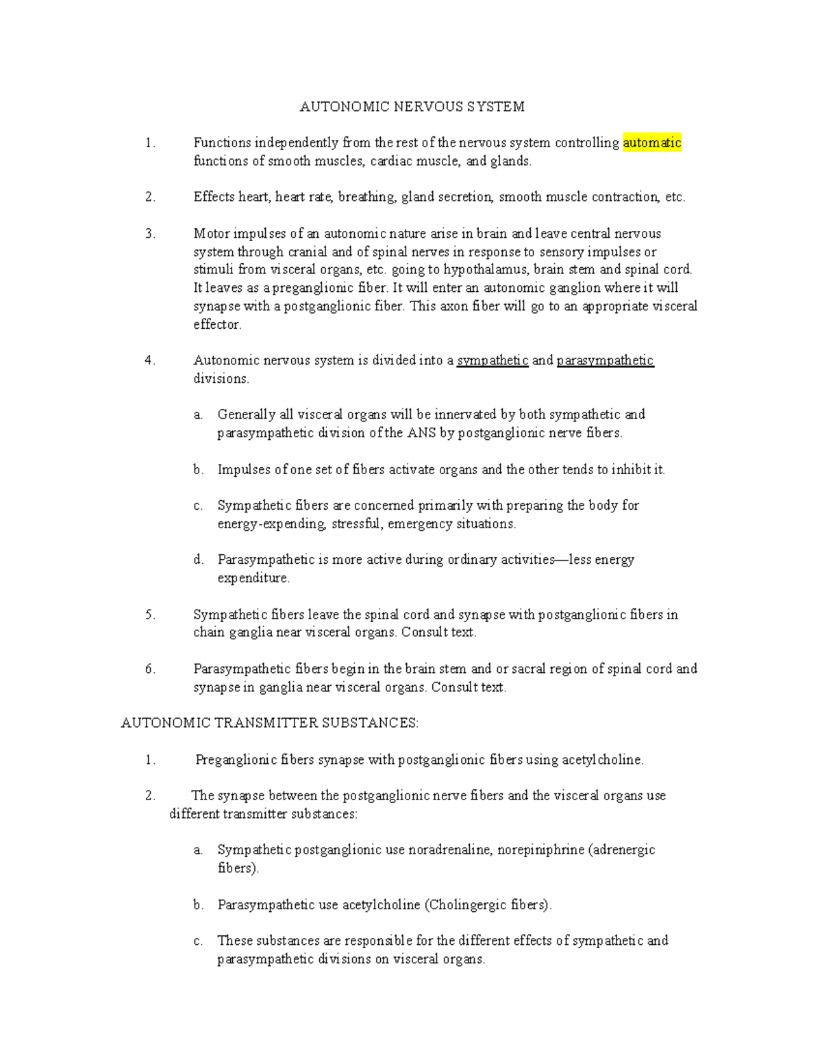 Autonomic Nervous System - AUTONOMIC NERVOUS SYSTEM 1. Functions ...