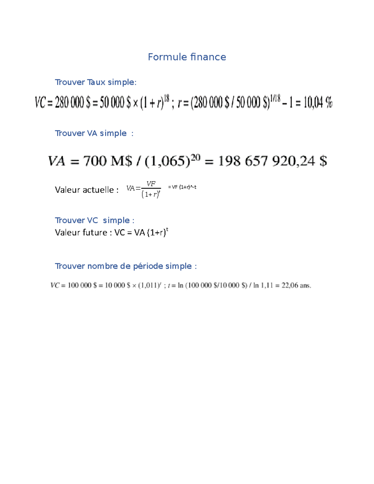 Formule-finance 10200 - Formule finance Trouver Taux simple: Trouver VA ...