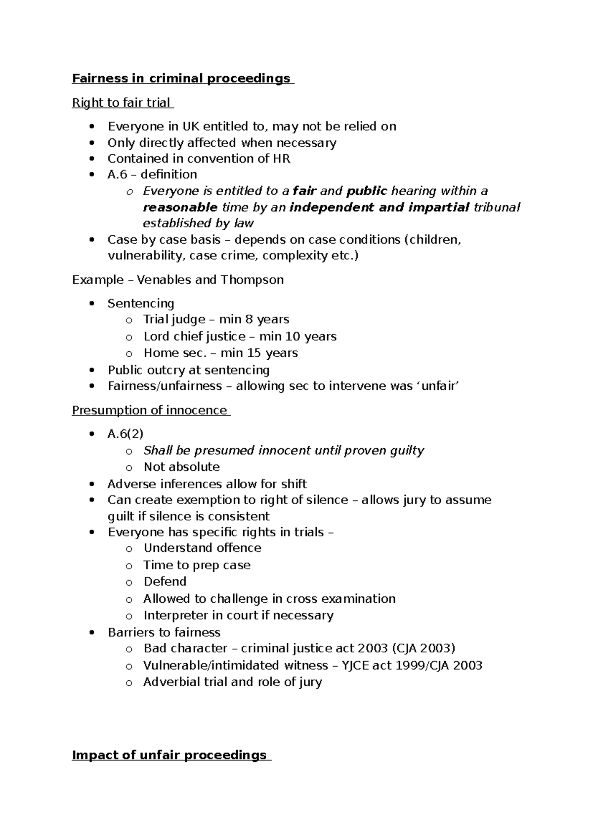 Sample lecture notes - Fairness in criminal proceedings Right to fair ...