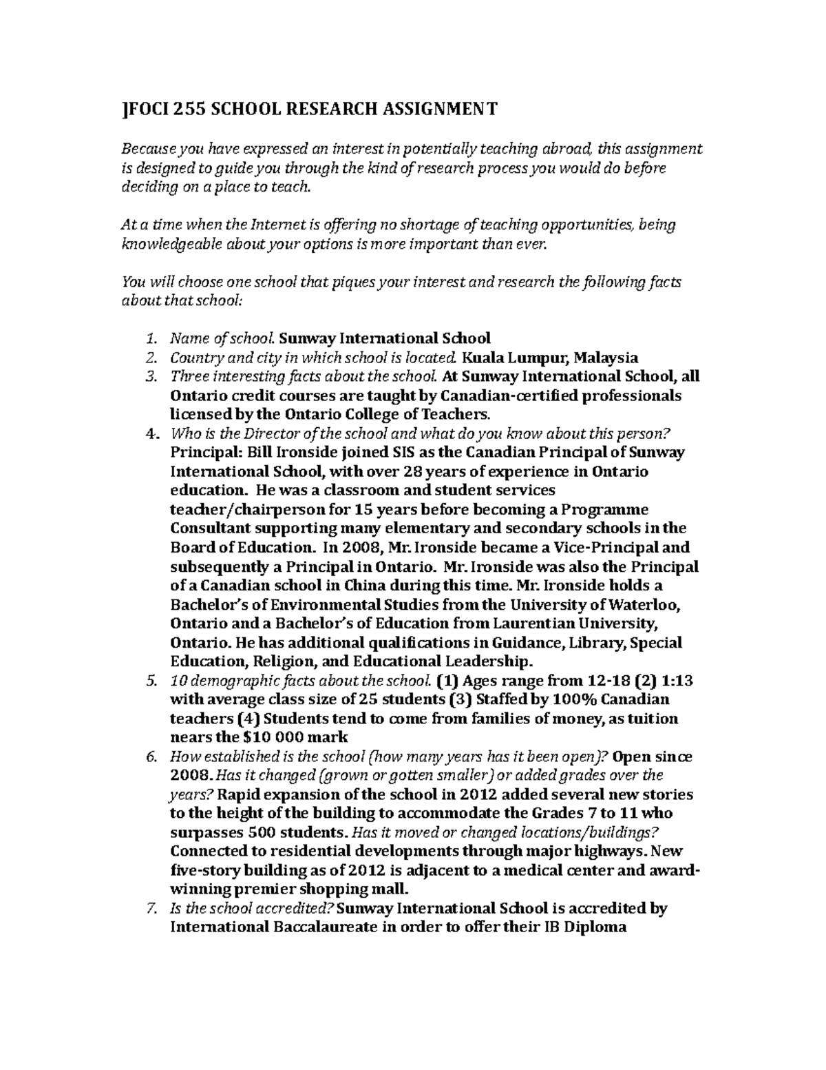 School Research Assignment 2017 - ]FOCI 255 SCHOOL RESEARCH ASSIGNMENT ...