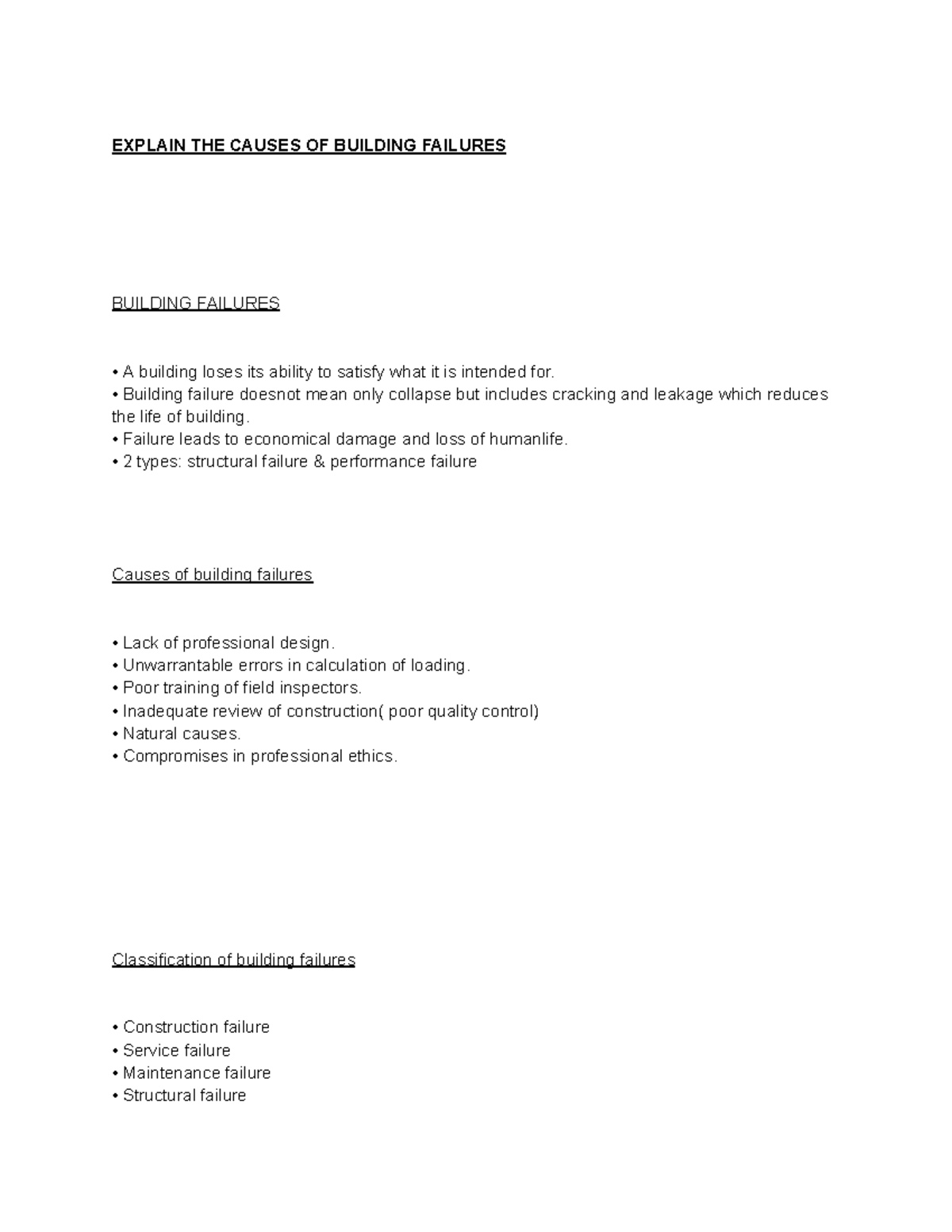 Building Failures - EXPLAIN THE CAUSES OF BUILDING FAILURES BUILDING ...