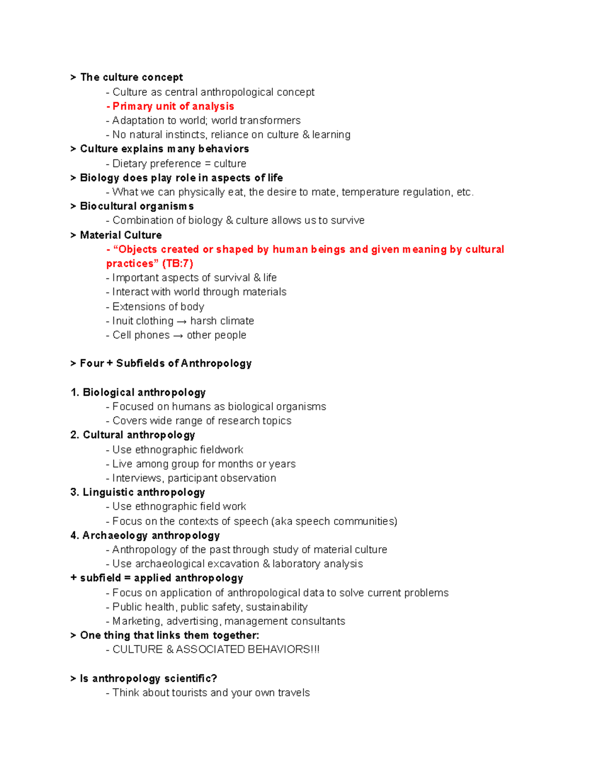 Anthro notes 8 16 - > The culture concept - Culture as central ...