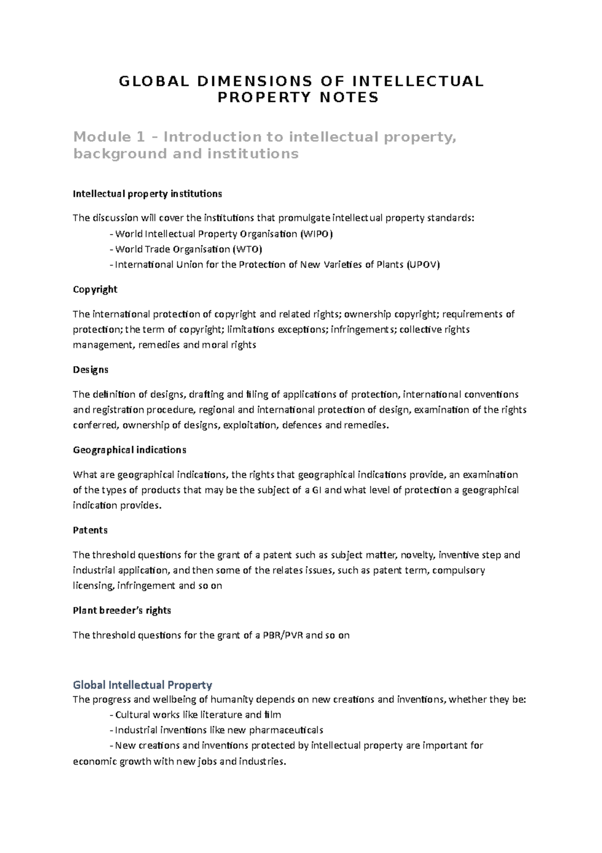 Global Dimensions of Intellectual Property Notes - GLOBAL DIMENSIONS OF ...