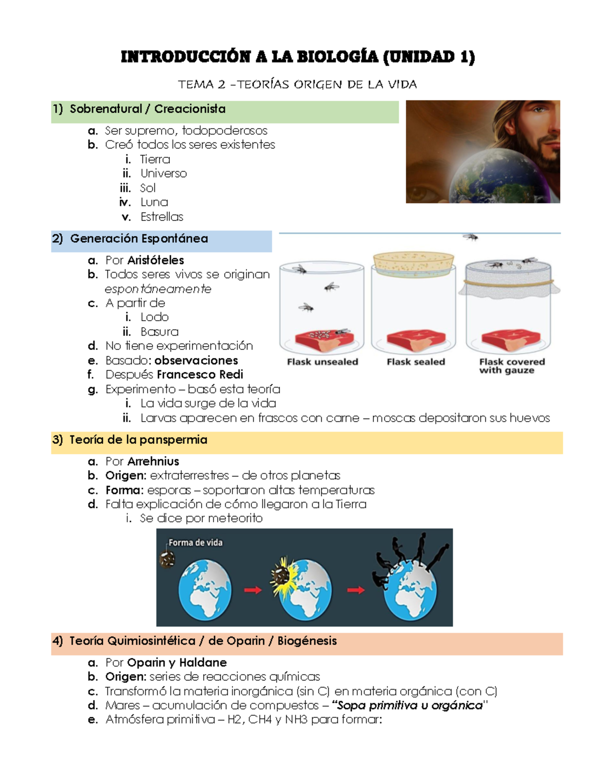 Introducción A LA Biología - TEMA 2 Teorías Origen DE LA VIDA - INTRODUCCI”N A LA BIOLOGÕA ...