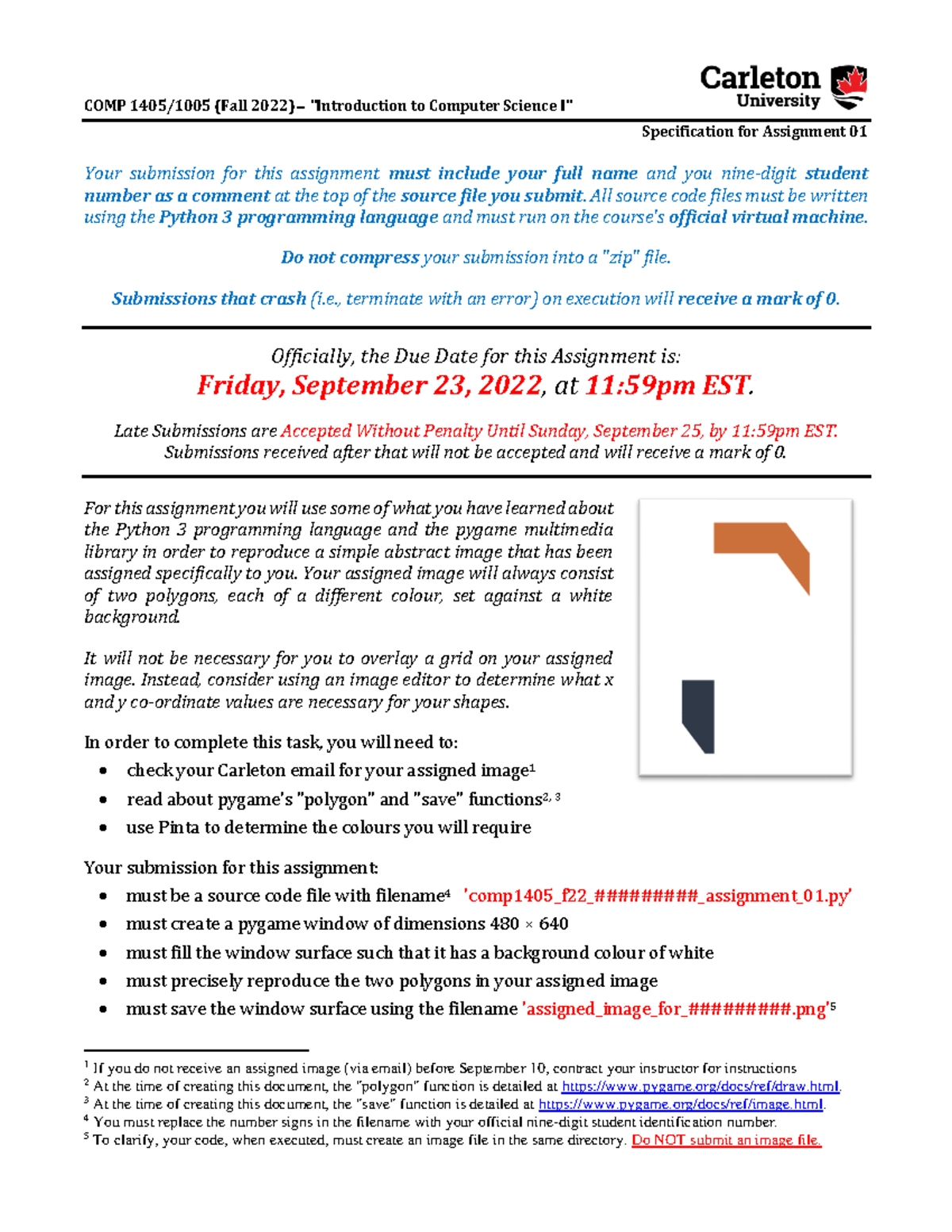 COMP 1405 F22 - Assignment 01 of 11 - Specification - COMP 1405 /1005 (Fall 2022 ) − - Studocu