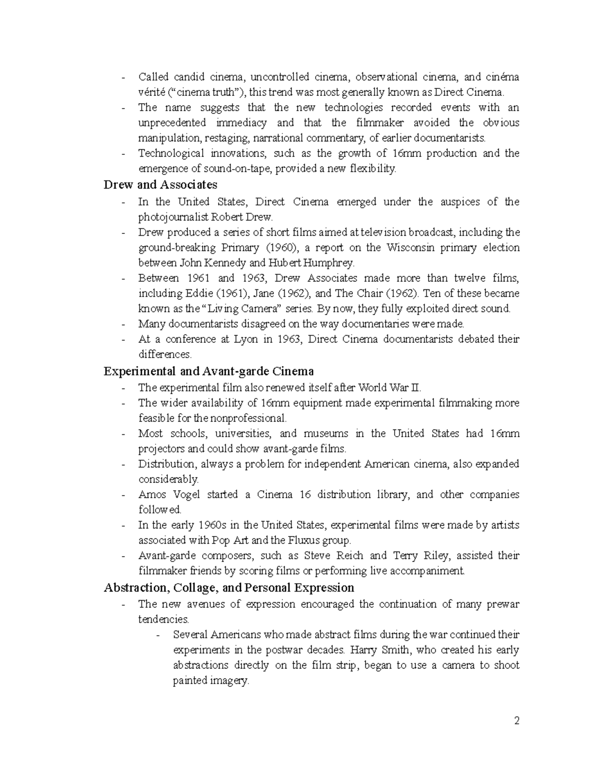 Chapter Twenty One Cinema Outline pg.2 - Called candid cinema ...