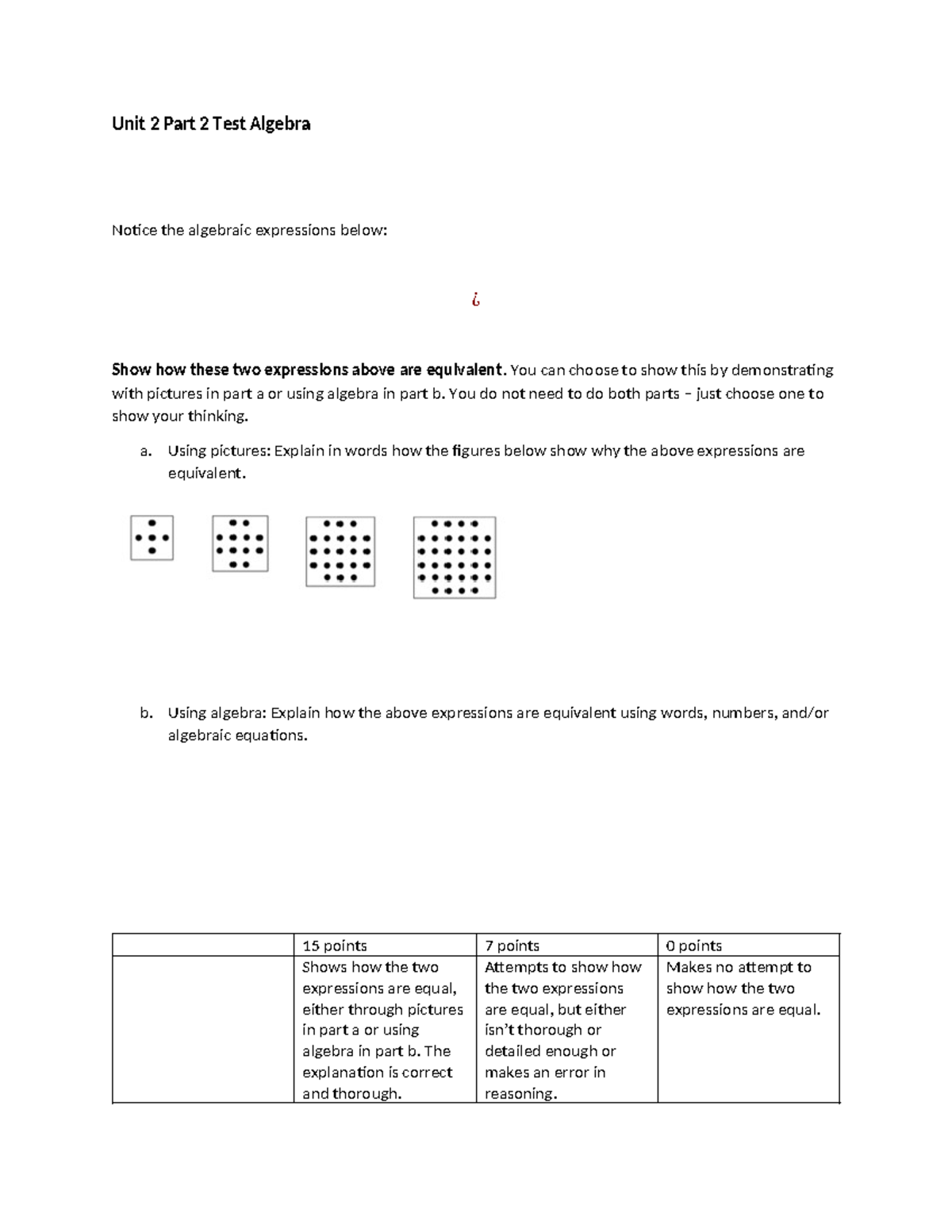 Unit 2 part 2 test1 - vocab - Unit 2 Part 2 Test Algebra Notice the ...