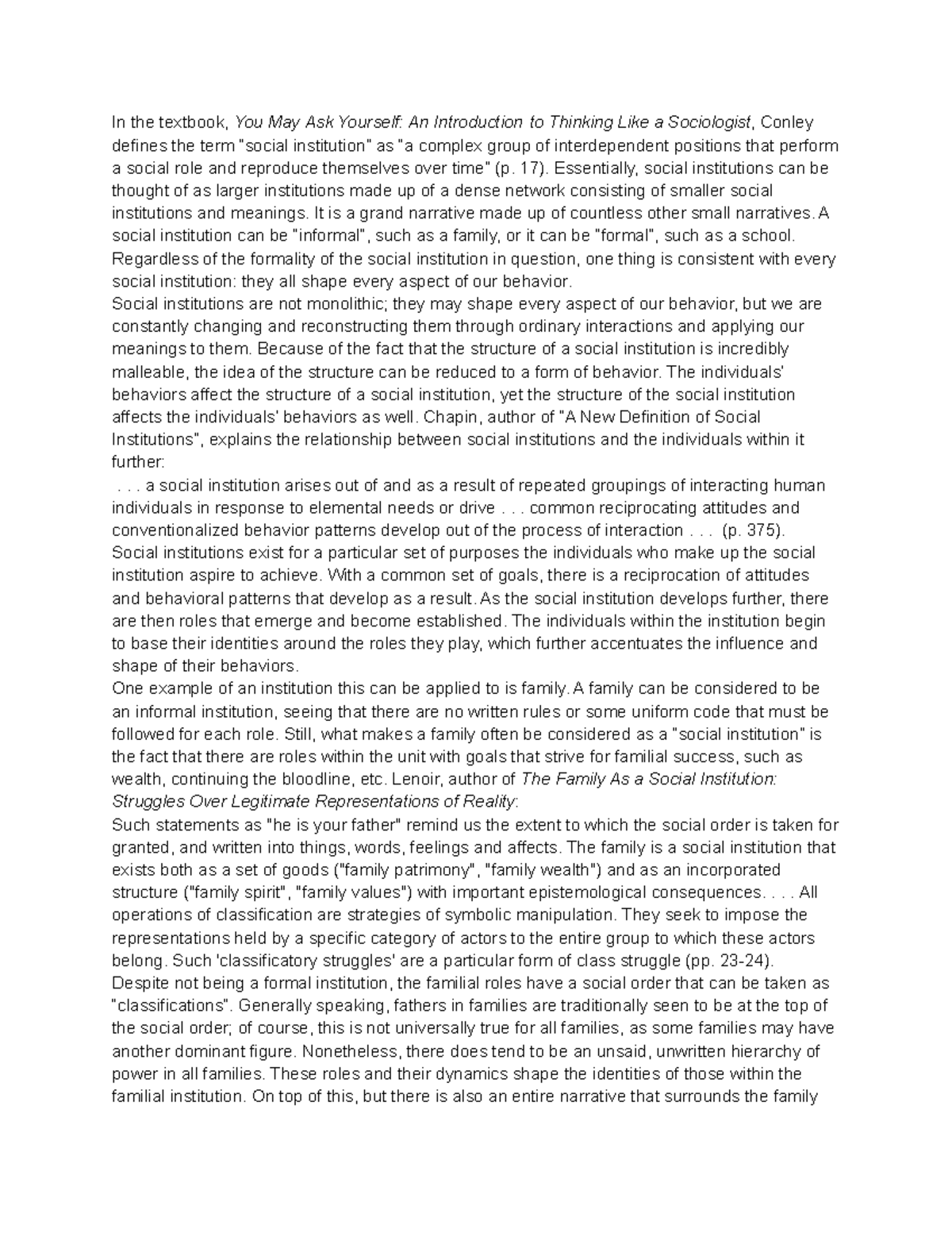 ( Sociology) Unit 7 DQ1 - In the textbook, You May Ask Yourself: An ...