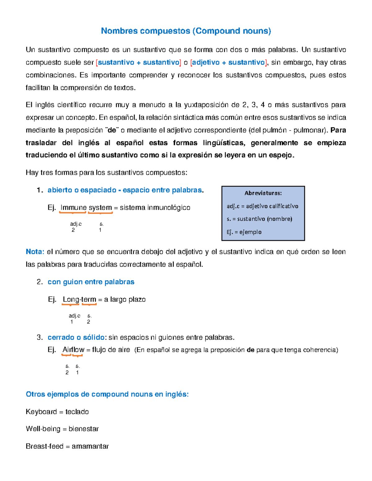 2. Compound nouns. - Nombres compuestos (Compound nouns) Un sustantivo ...