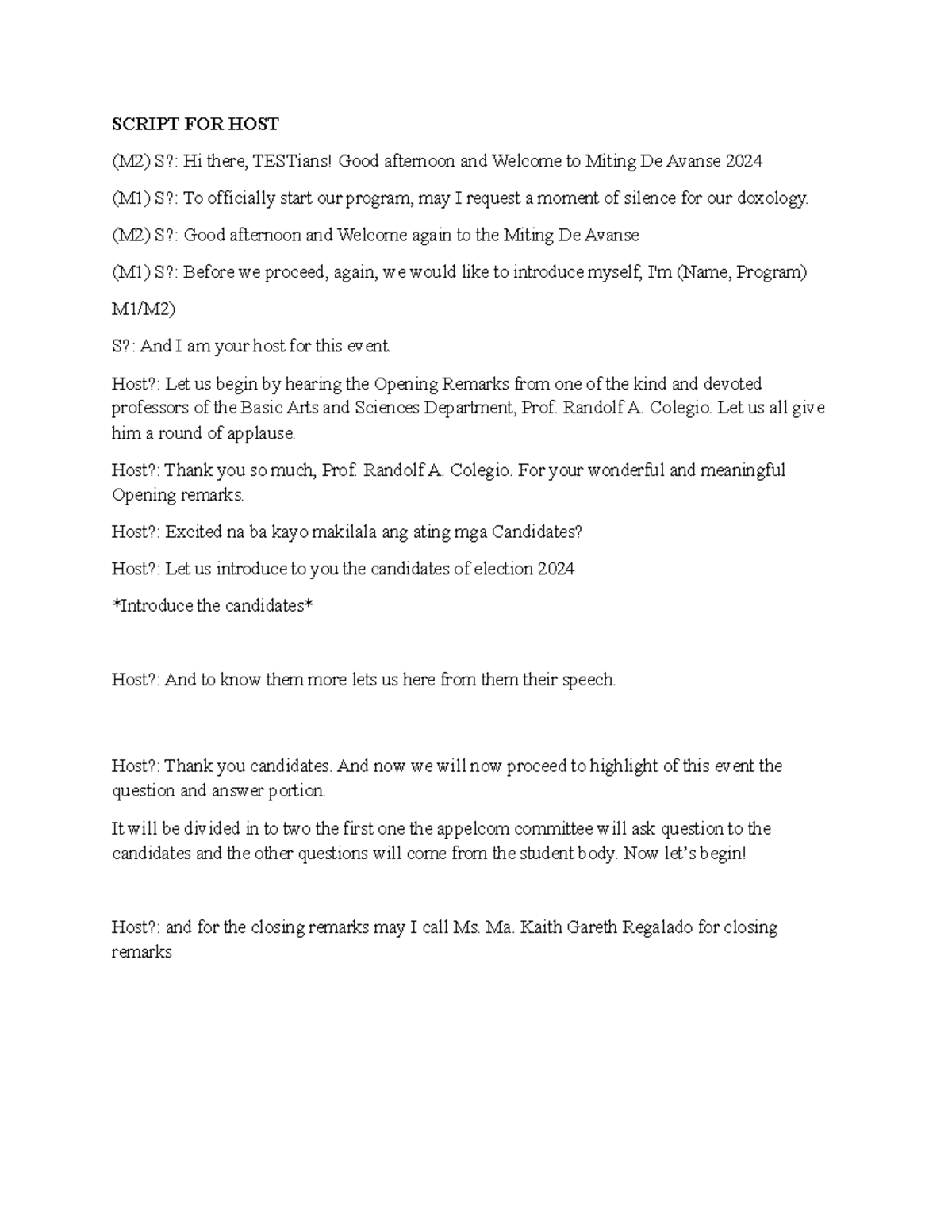 Script FOR HOST TEST Appelcom - SCRIPT FOR HOST (M2) S?: Hi there ...