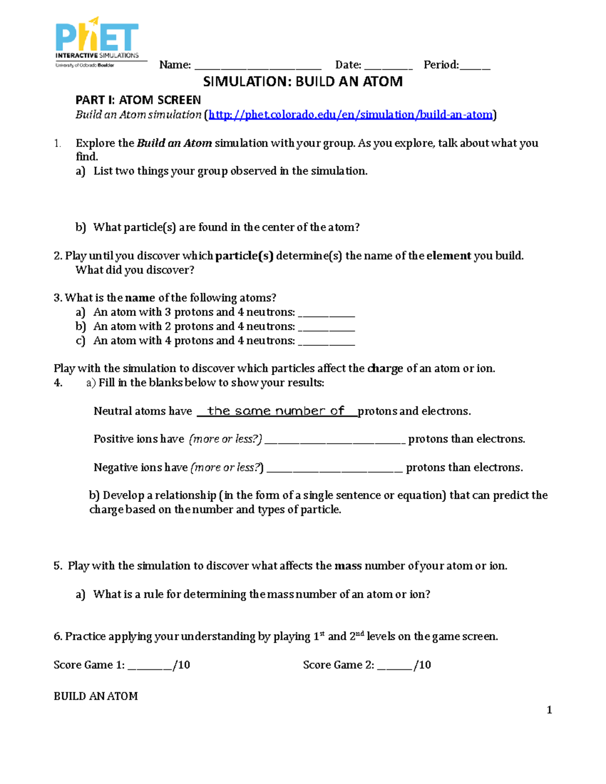Copy of 1.4 Build an Atom PHET Simulation - Name ...