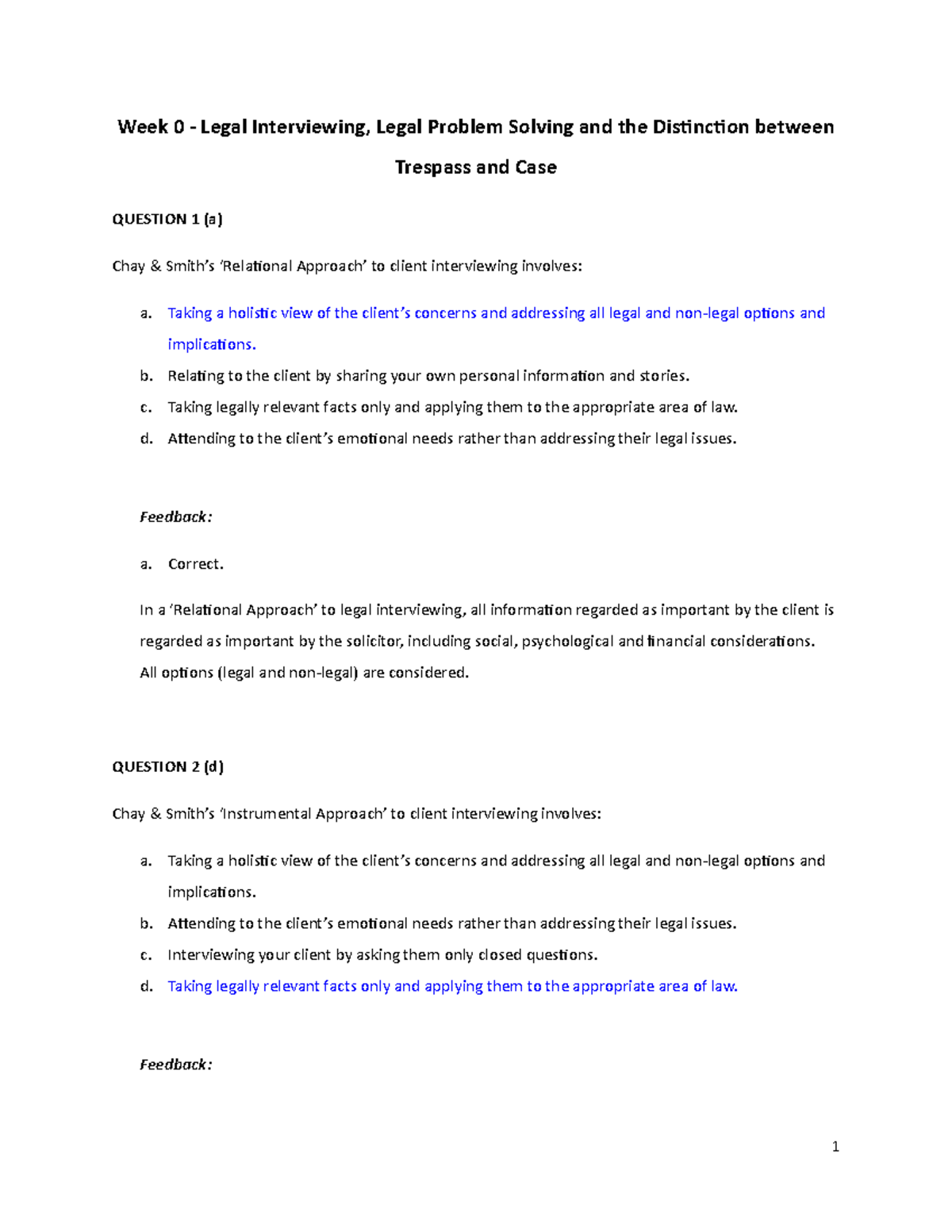 Week 00 - Legal Interviewing, Legal Problem Solving and the Distinction ...
