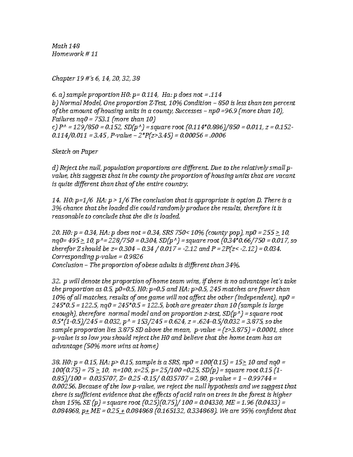 Hw 11 - Homework # 11 - Math 148 Homework # 11 Chapter 19 #’s 6, 14, 20 ...