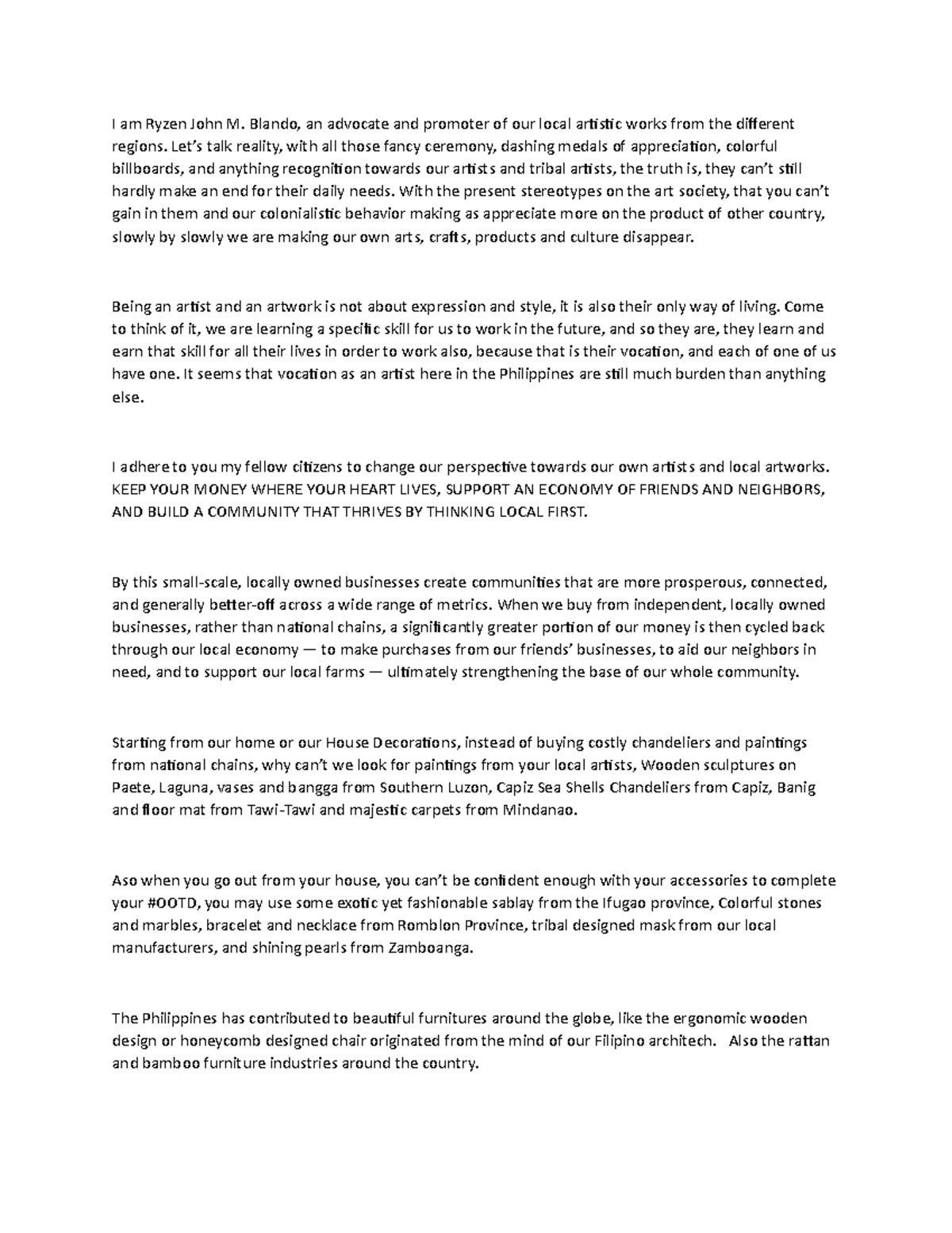 CPAR Campaign Speech - Grade: 12 - I am Ryzen John M. Blando, an ...