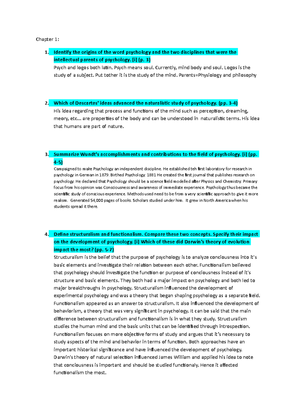 Psych 289 - Questions Chapter 1 - Chapter 1: Identify the origins of ...