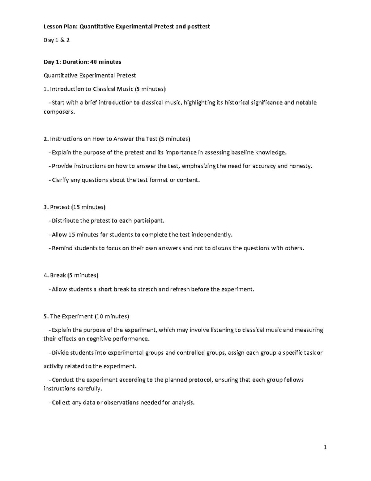 Lesson Plan for QEX - Lesson Plan: Quantitative Experimental Pretest ...
