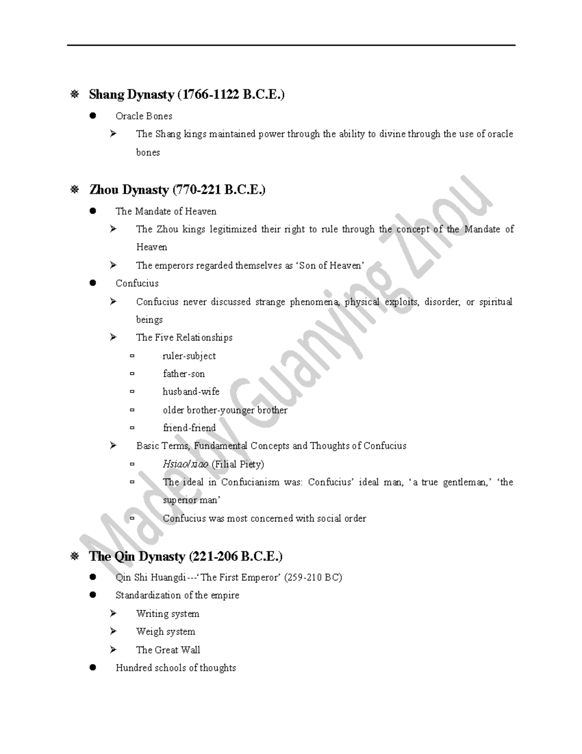 1601E-History notes - Shang Dynasty B.C.) Oracle Bones The Shang kings ...