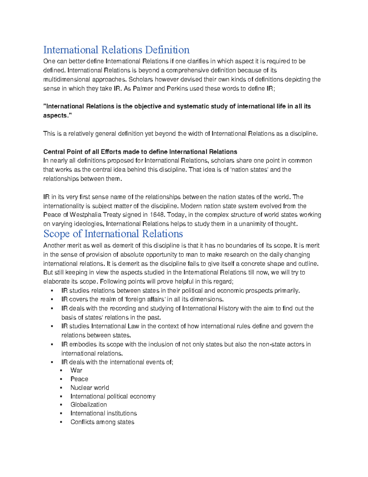 International Relations imp notes - International Relations Definition ...