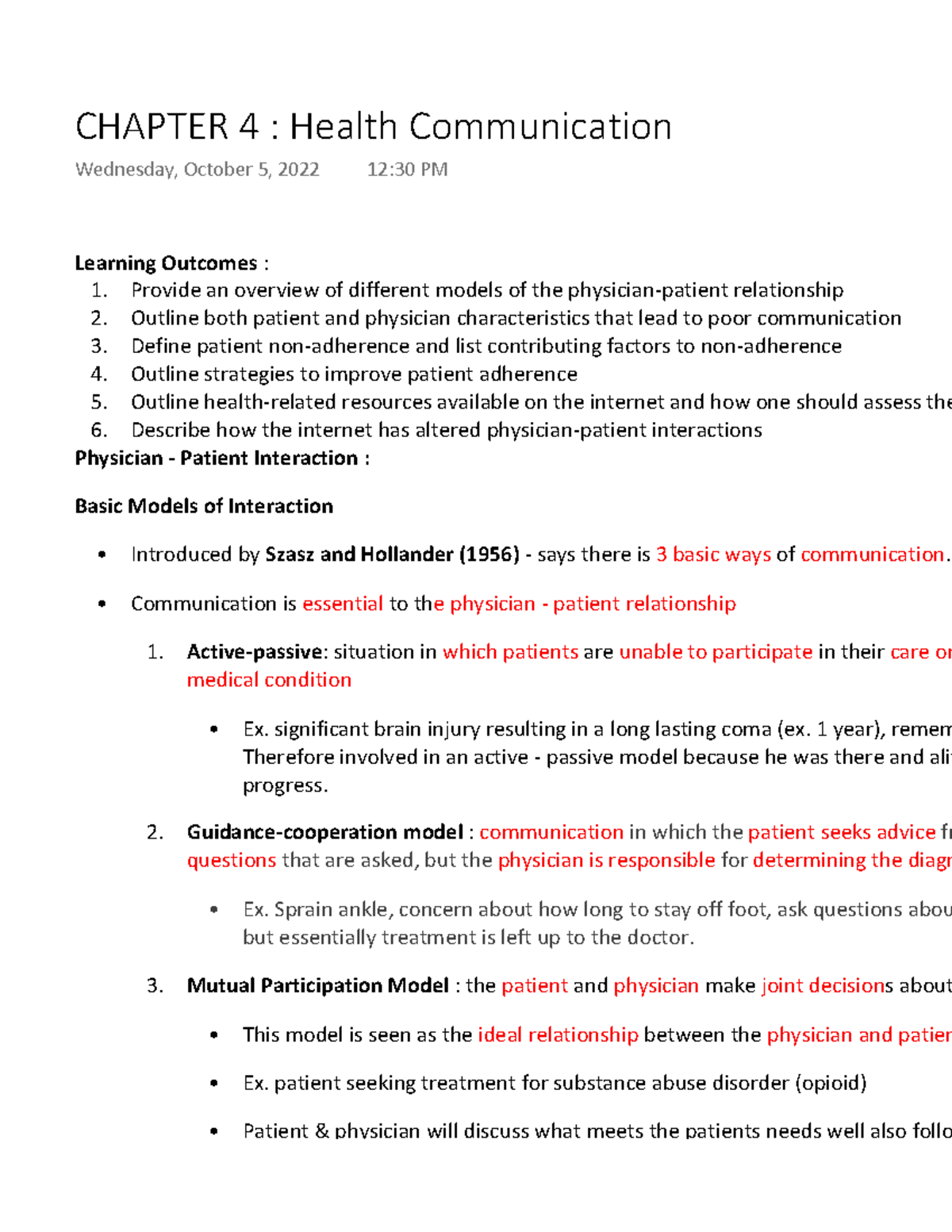 Chapter 4 Health Communication - Learning Outcomes : Provide an ...
