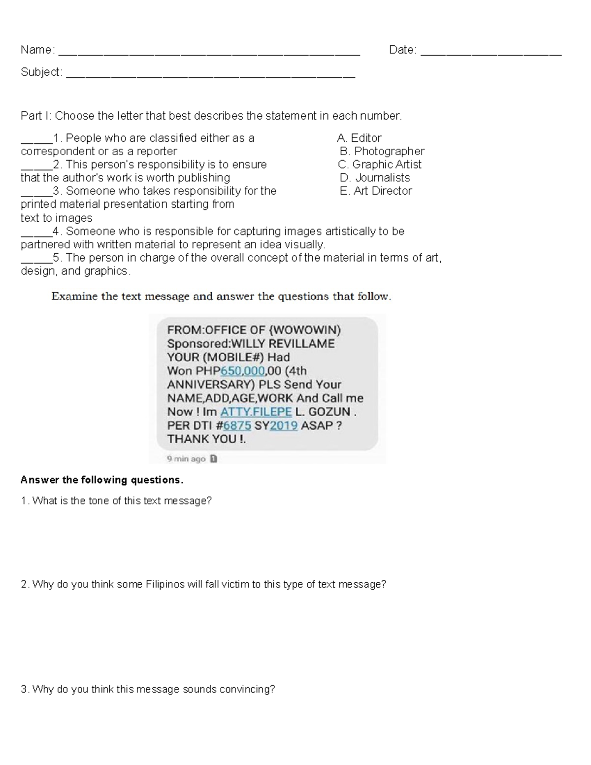 MIL Activity - Practice Material in Media - Name