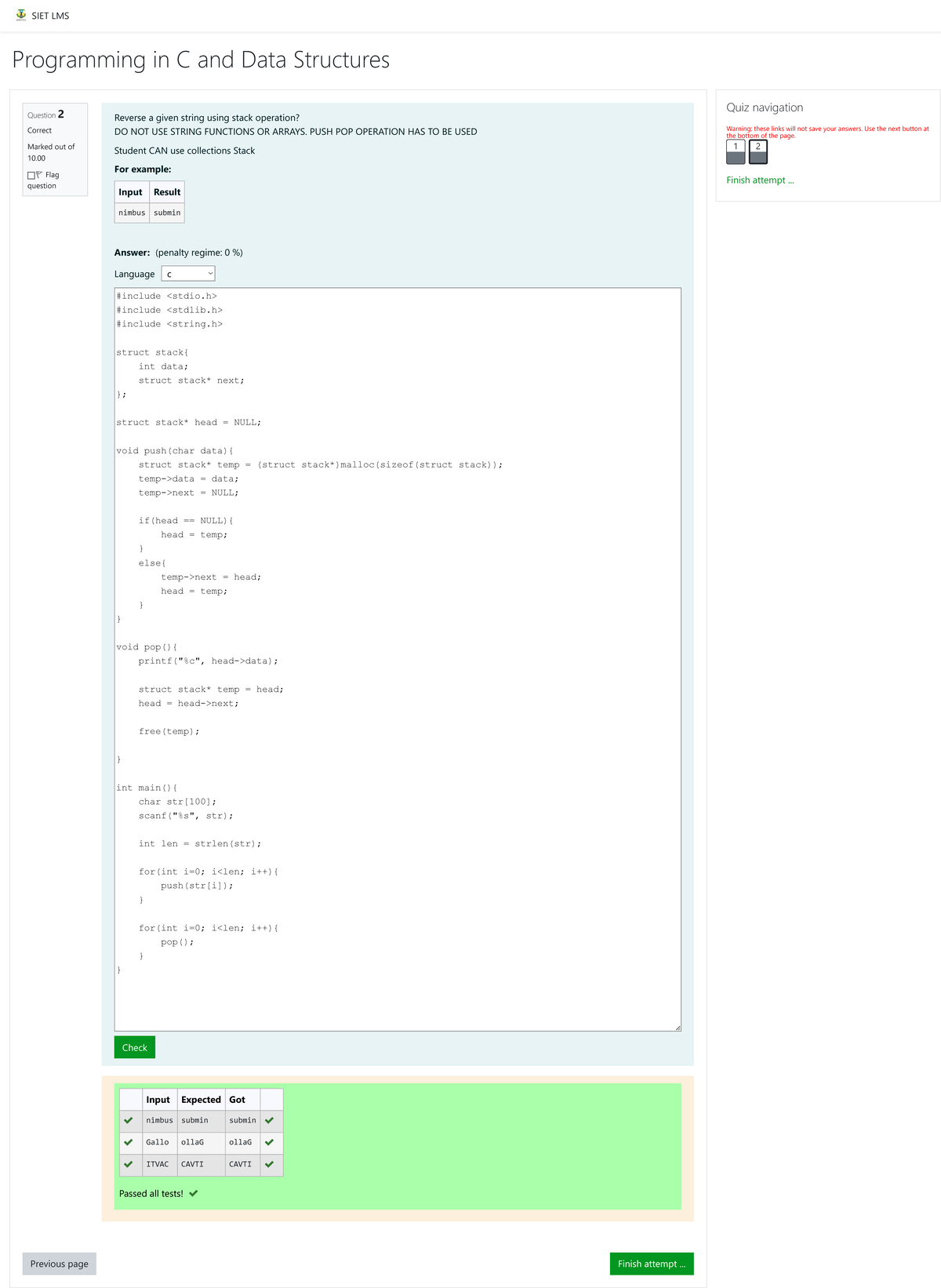 Stack Programs 1 - Programming in C and Data Structures Question 2 ...