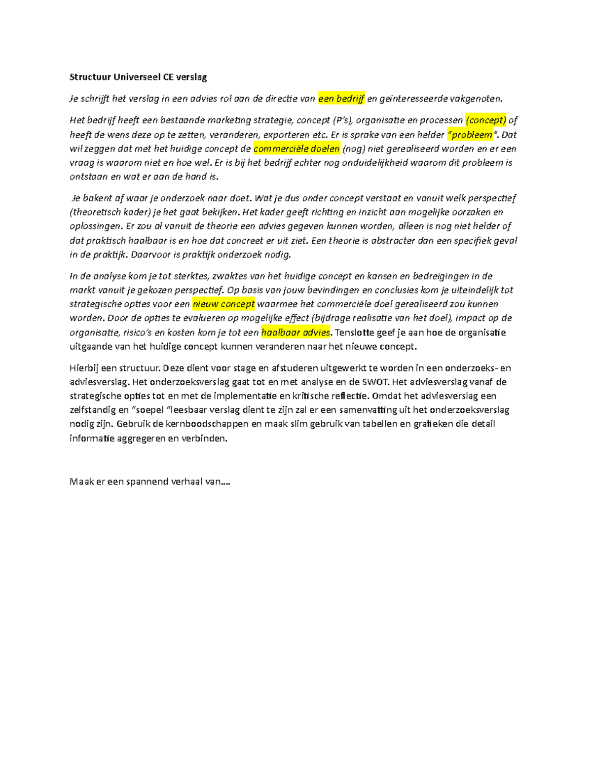 Template Verslag Universeel 2021 - Structuur Universeel CE verslag Je ...