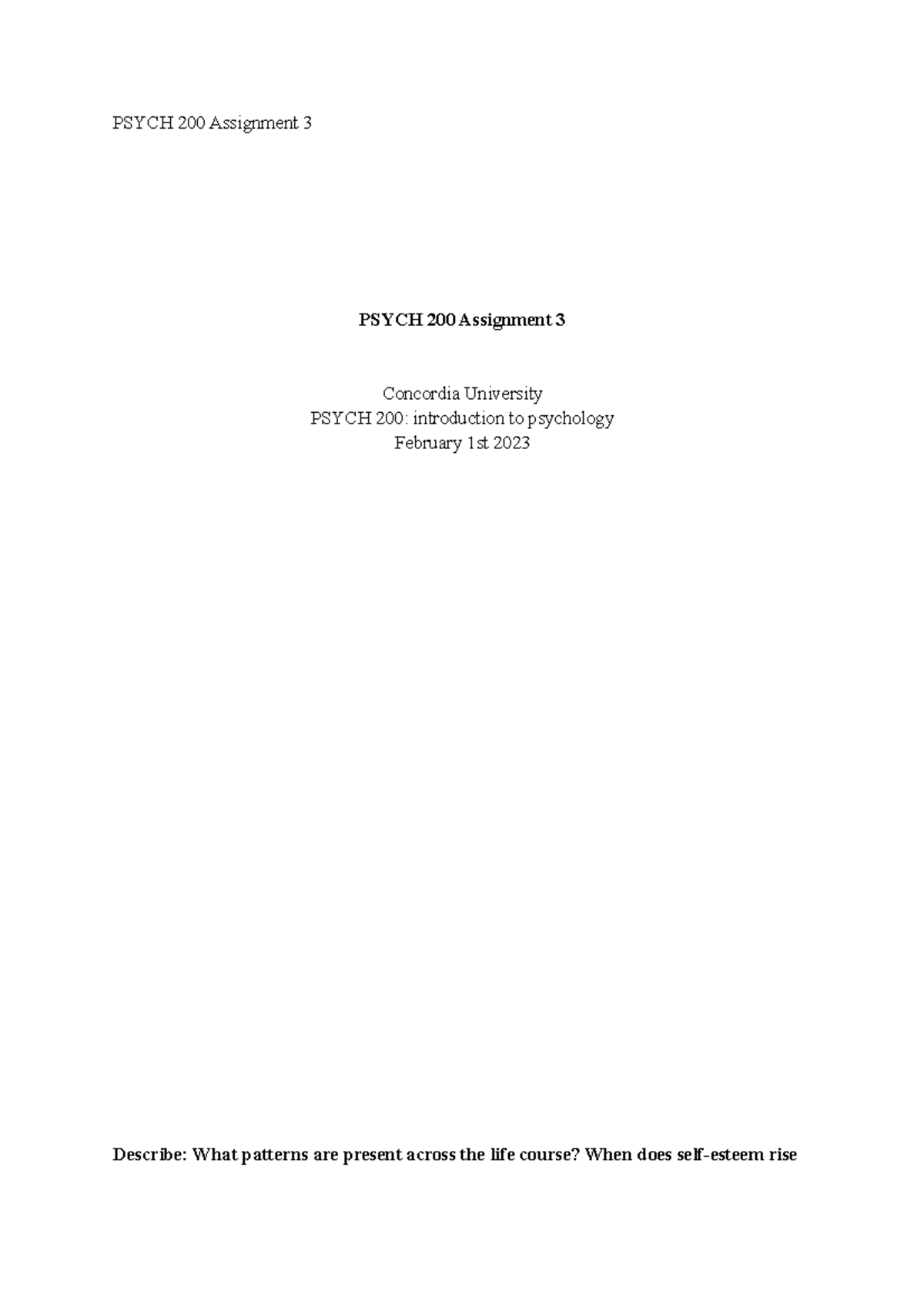 Psych Assignment 3 - PSYCH 200 Assignment 3 PSYCH 200 Assignment 3 ...