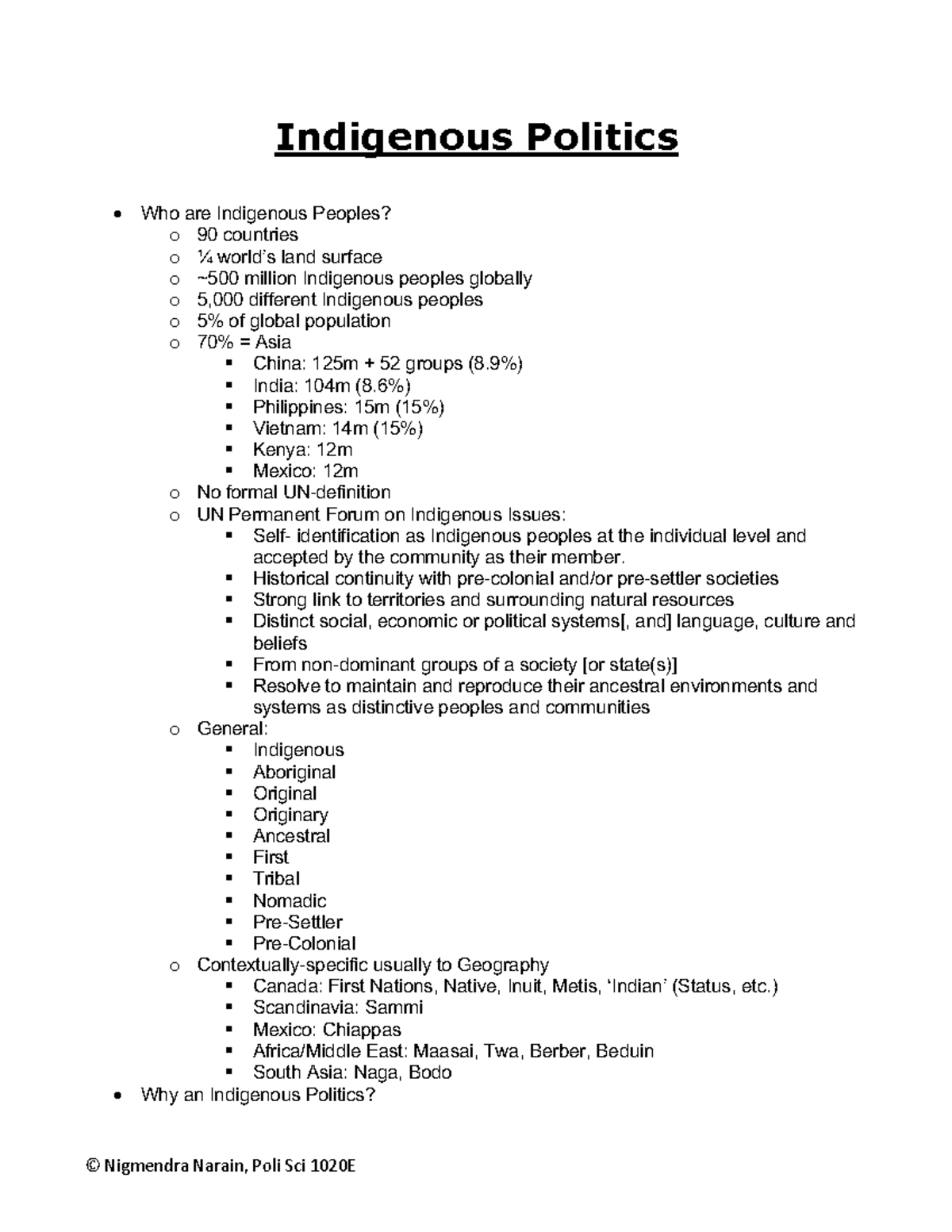 Week 16 Indigenous - Indigenous Politics Who are Indigenous Peoples? o ...