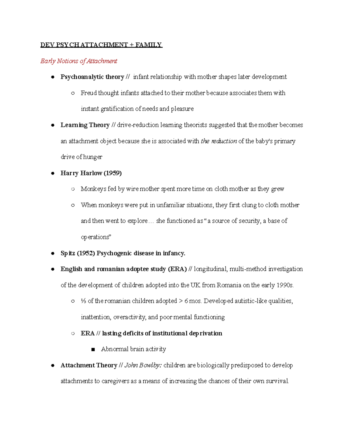Dev psych Attachment - DEV PSYCH ATTACHMENT + FAMILY Early Notions of ...