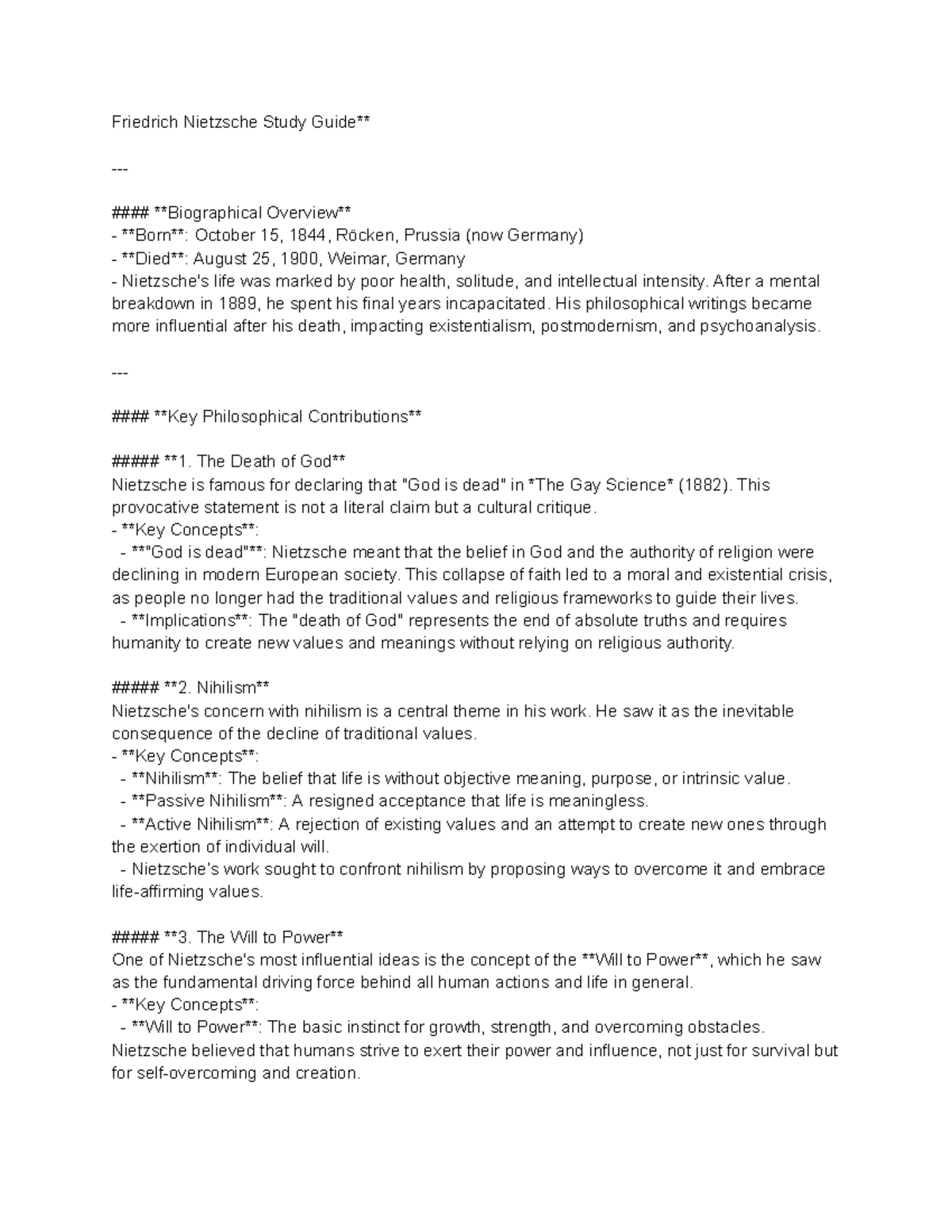 Friedrich - After a mental breakdown in 1889, he spent his final years incapacitated. His - Studocu