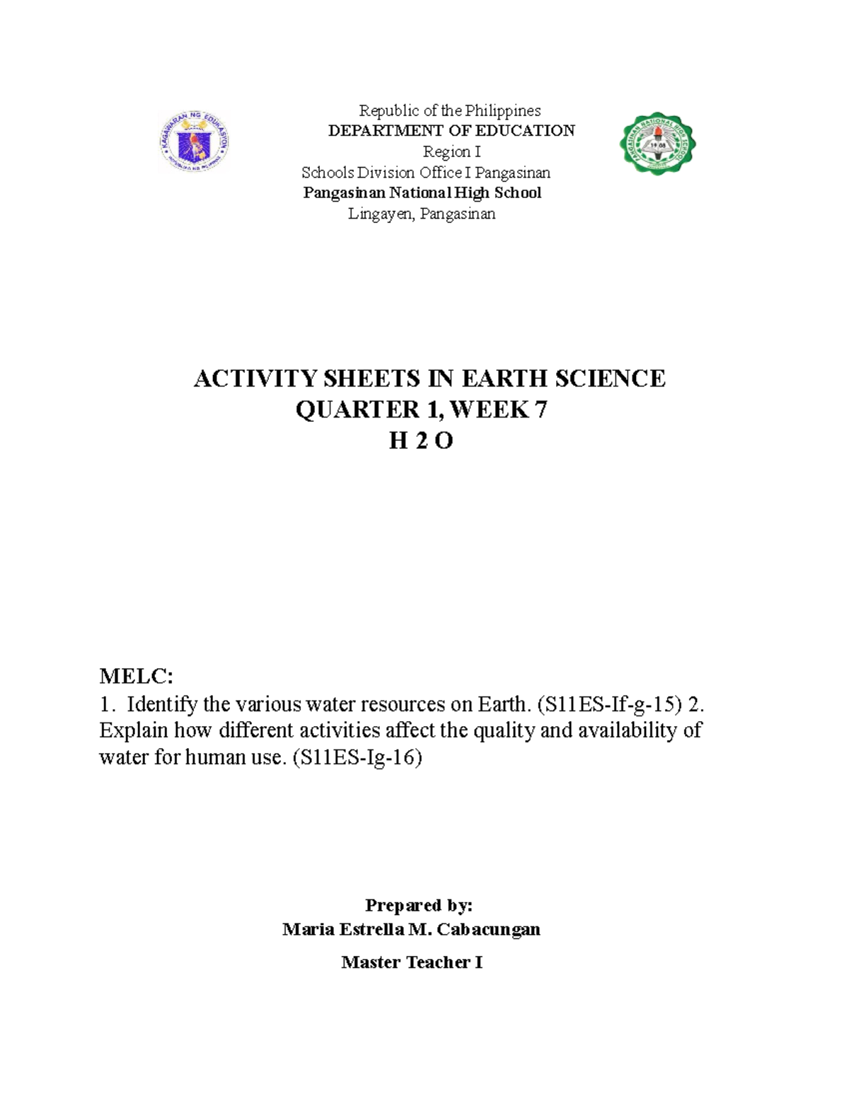 Activity Sheet Module 7 - Republic of the Philippines DEPARTMENT OF ...