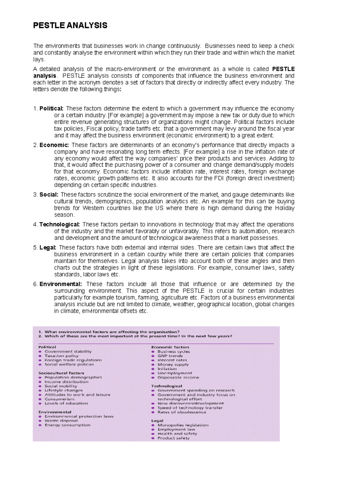 Pestle Analysis - PESTLE ANALYSIS The environments that businesses work ...
