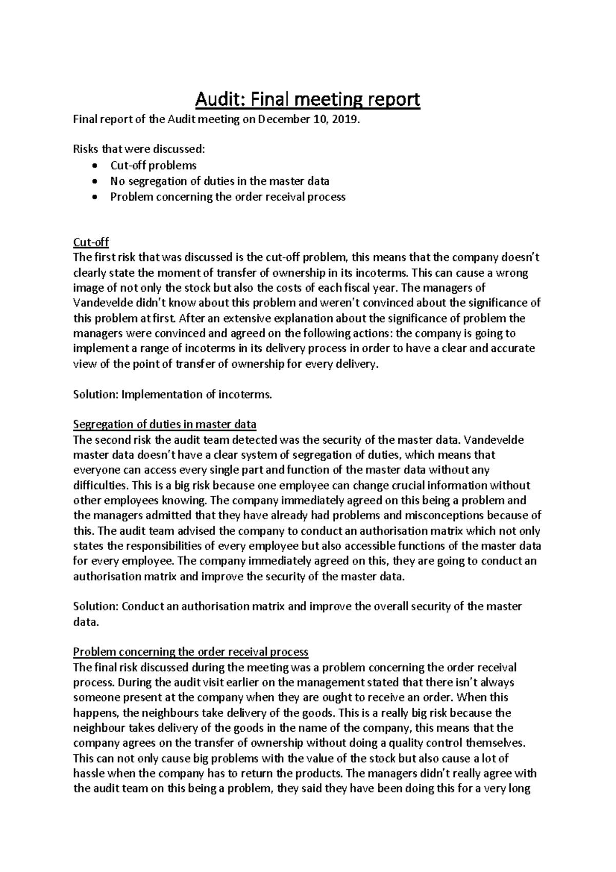 Audit Final Meeting report - Au dit: Final meeting repor t Final report ...