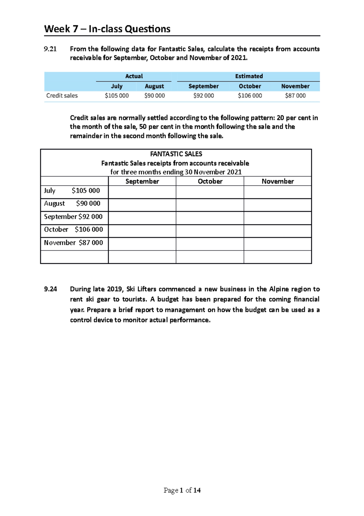 Week 7 In-class questions - Week 7 – In-class Questions 9 From the ...