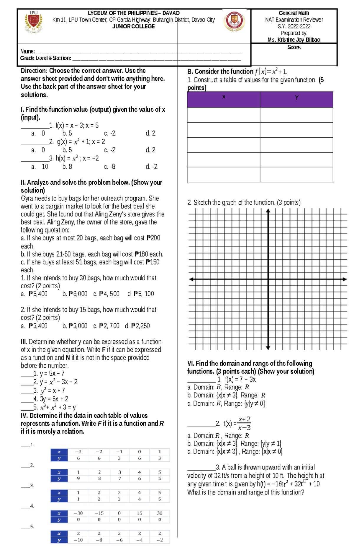 NAT Exam Reviewer Genmath 2223 - Direction: Choose the correct answer ...