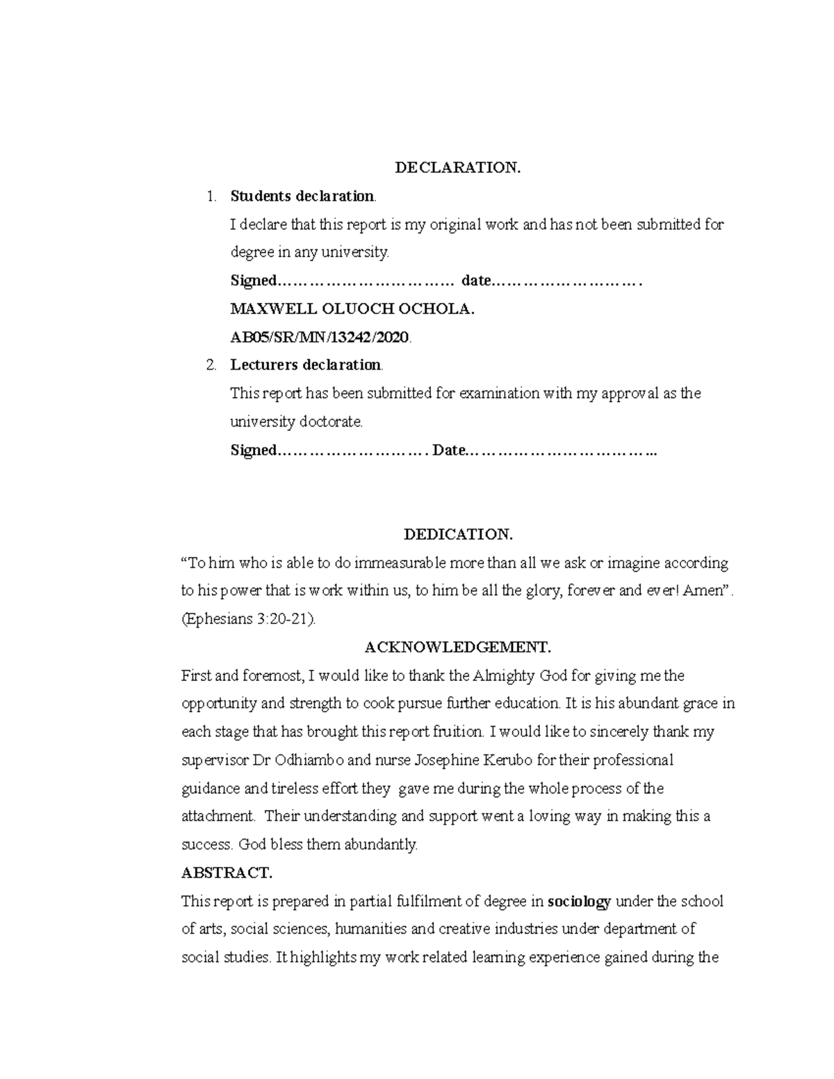 Otee report - Clear and precise - DECLARATION. Students declaration. I ...
