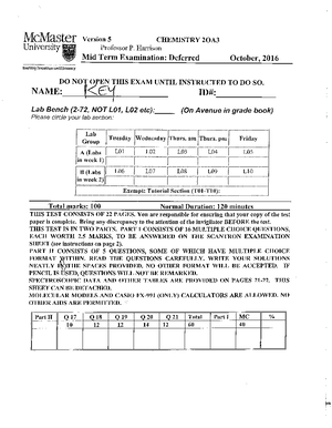 2OA3 Term Test 1 Fall 2022 Answer Key - Chem 2Oa3 - McMaster - Studocu