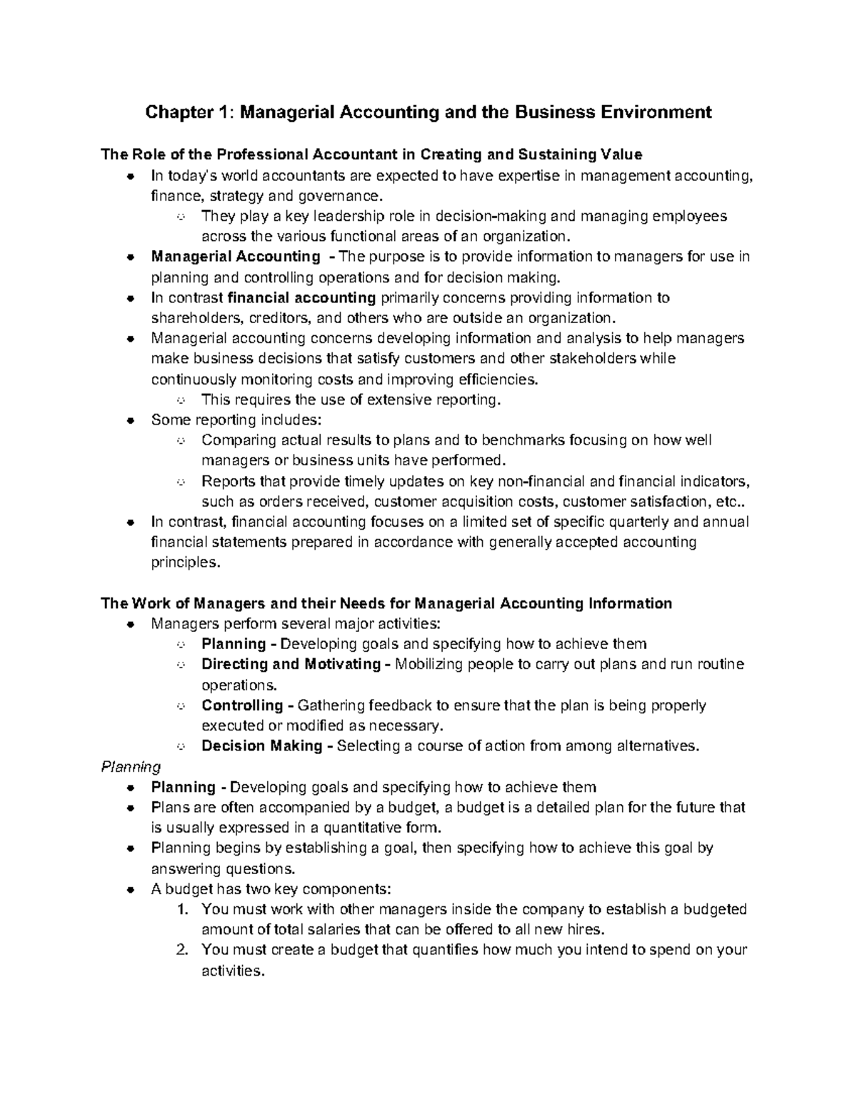 COM 316 (ACCT) - Chapter 1: Introduction - Chapter 1: Managerial ...